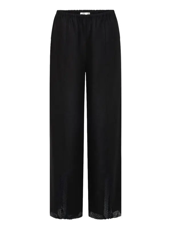 Posse Elastic Waist Wide-leg Trousers With Lace Detail - Black