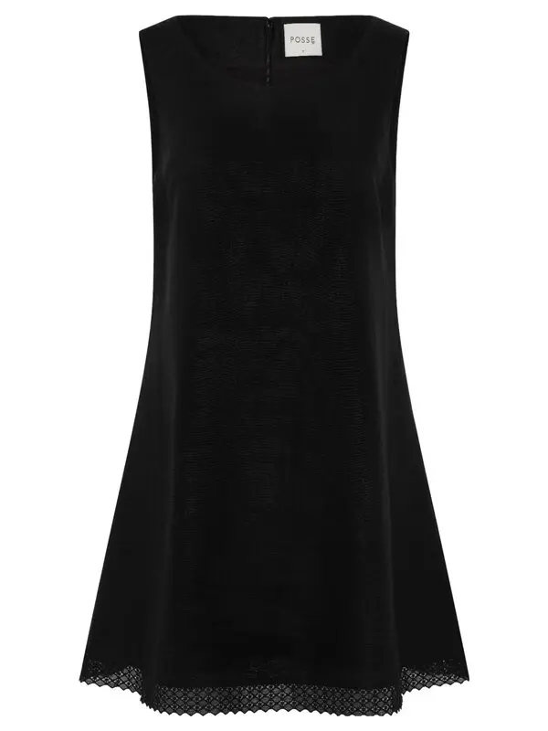 Posse A-line Dress With Round Neck And Lace Trim - Black