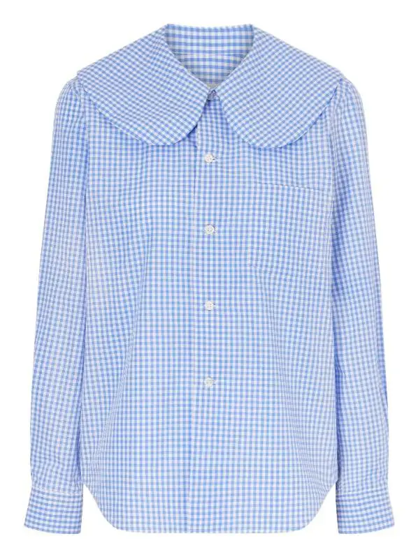 Comme Des Garçons Cotton Poplin Gingham Shirt With Peter Pan Collar - Blue