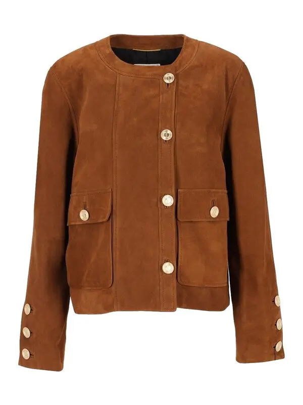 Saint Laurent Short Suede Jacket With Medallion Buttons - Brown