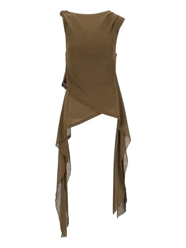 GANNI Asymmetrical Draped Tie Mesh Top - Green
