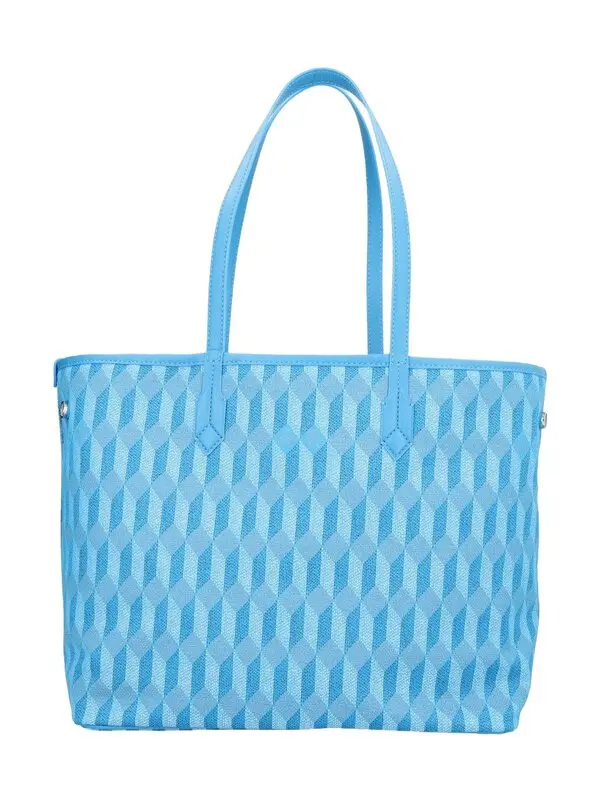 AU DEPART Tote Bag N.47" Monogrammed Coated Canvas And Calfskin Tote - Blue