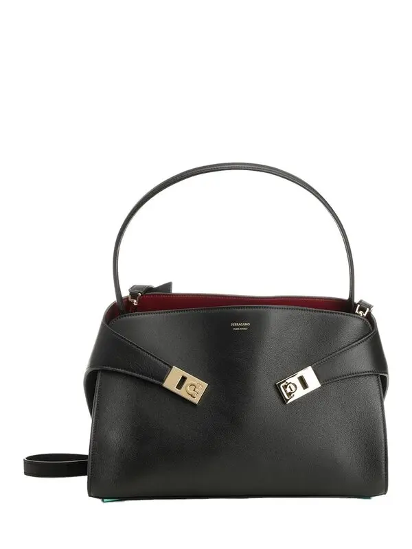 FERRAGAMO Hug Soft Shoulder Bag With Gancini Buckles - Black