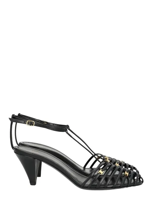 Celine Cage Sandal" Leather High Heel - Black
