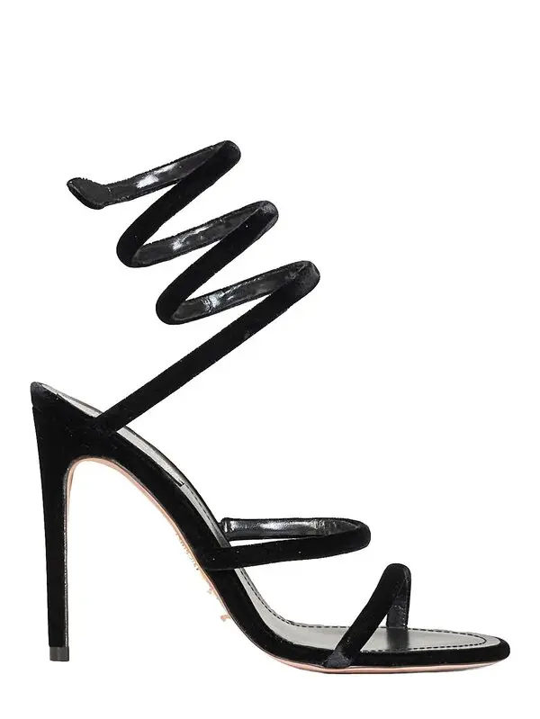 Rene Caovilla Black Velvet Spiral Strap Stiletto Sandals - Multicolor