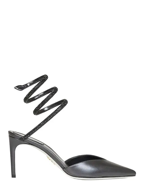 Rene Caovilla Black Nappa Leather Crystal Snake Spiral Slingback Pumps - Multicolor