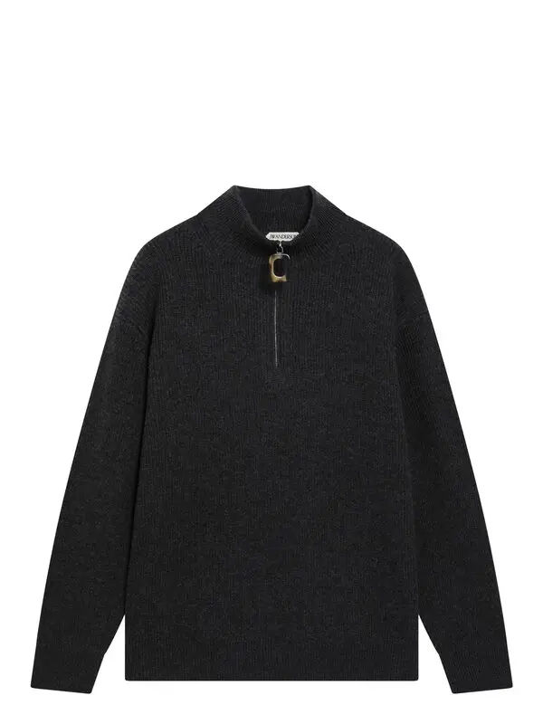 JW Anderson Ribbed Half-zip Wool Blend Sweater - Gray