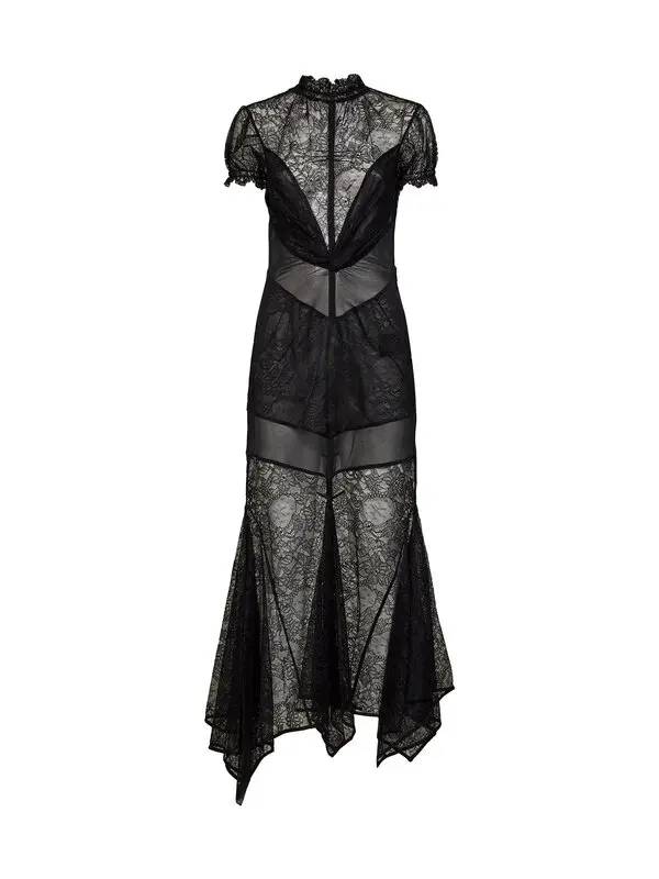 Attico Black Lace Asymmetric Maxi Dress - Multicolor