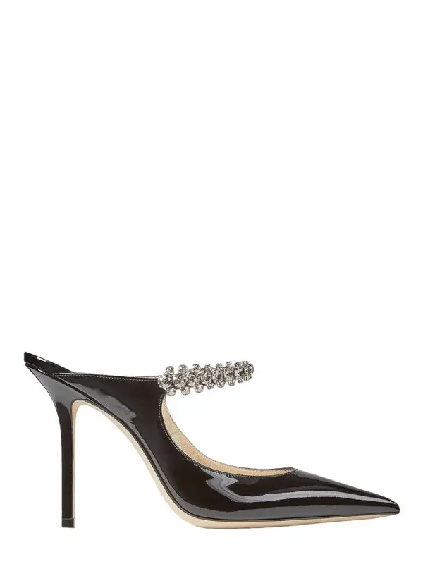 JIMMY CHOO Bing 100 Patent Leather Clogs With Crystal Strap - Black