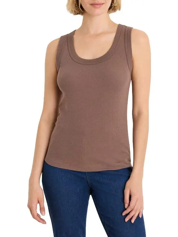 NIC+ZOE Ribbed Scoop Neck Tank - Cocoa