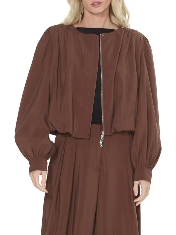 CIEBON Donna Balloon Sleeve Bomber Jacket - Brown