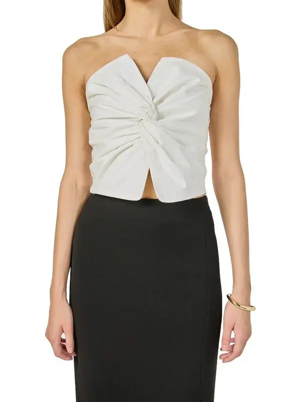 Endless Rose Twist Knot Strapless Cropped Tube Top - White