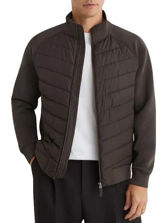 REISS Calvorn Quilted Hybrid Jacket - Brown