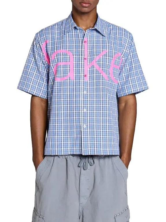 JADED LONDON Check Fake Short Sleeve Graphic Button-up Shirt - Blue