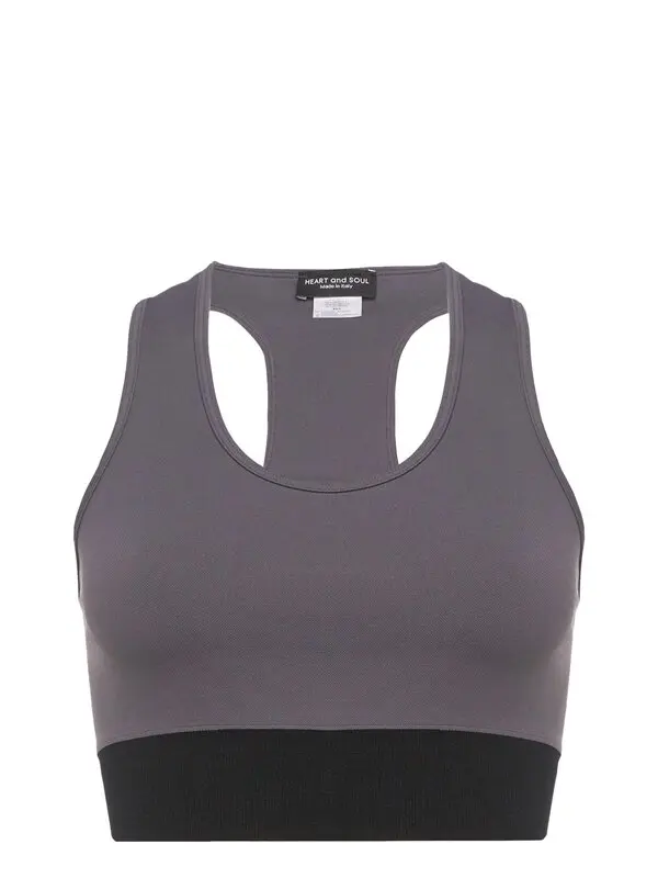 HEART AND SOUL Seamless Activewear Top With T-shaped Back - Grey/black