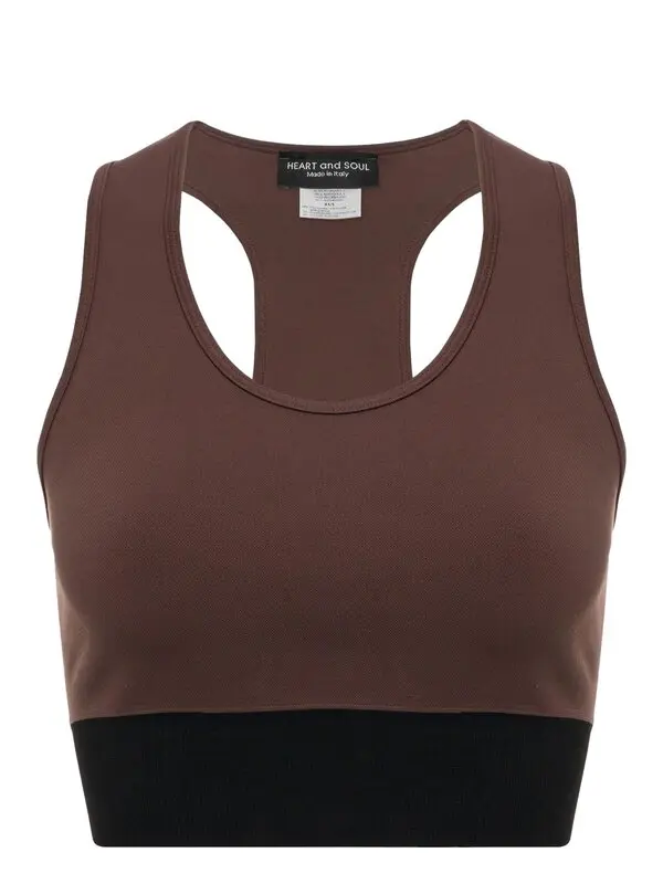 HEART AND SOUL Seamless Activewear Top With T-shaped Back - Brown/black