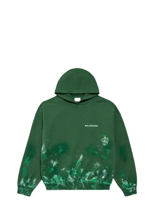 Balenciaga Paint Splatter Medium Fit Hoodie In Bottle Green - Dark Green