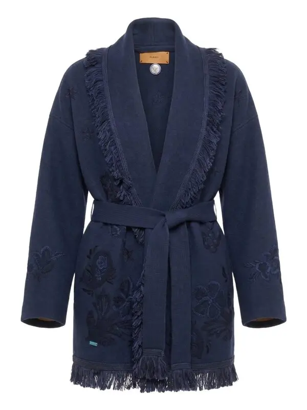 Alanui Nature In Bloom Belted Cardigan - Navy Blue