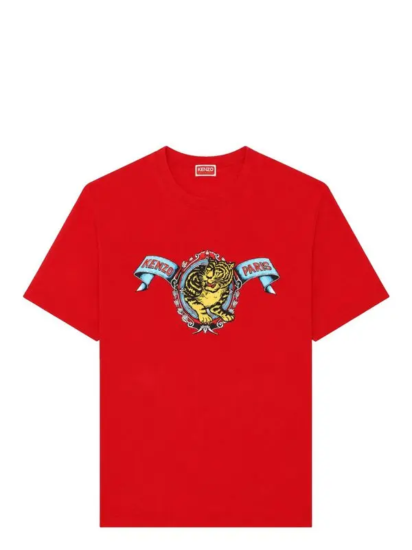 Kenzo Cotton T-shirt With Jumping Tiger Graphic - Red