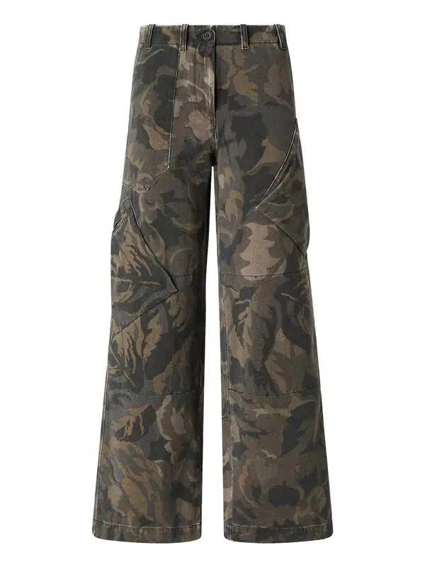 Pinko Camouflage Wide-leg Cargo Pants - Mult.verde/nero