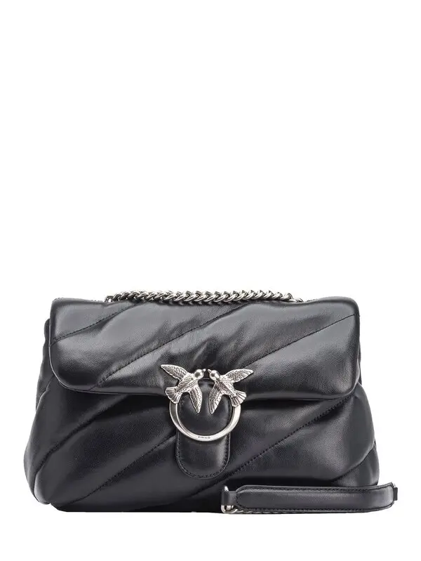 Pinko Quilted Leather Shoulder Bag With Chain Strap - Nero-old Silver
