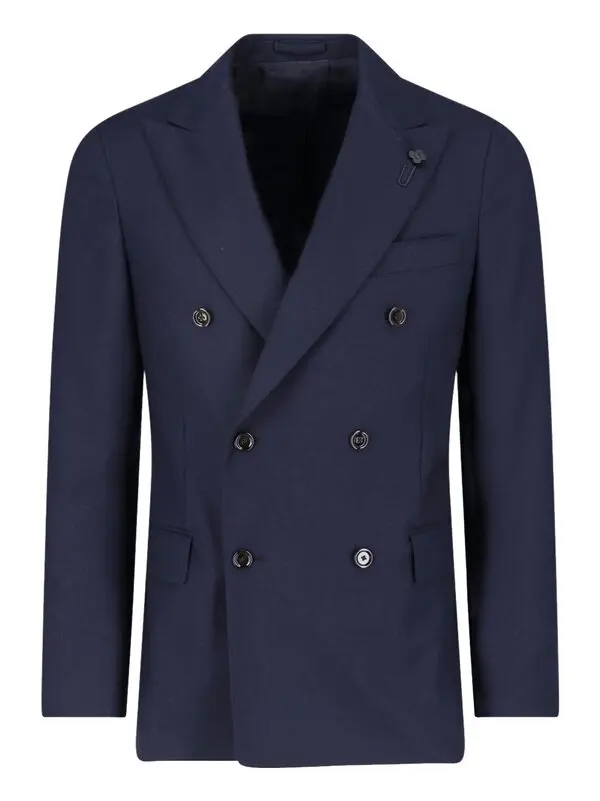 LARDINI Double-breasted Wool Blazer - Blue