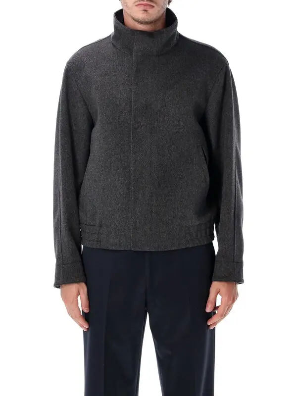 LARDINI Wool Bomber Jacket With High Stand Collar And Concealed Front Fastening - Grigio