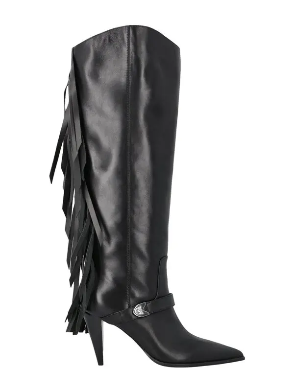 Pinko Fringed Tall Heeled Boots - Nero