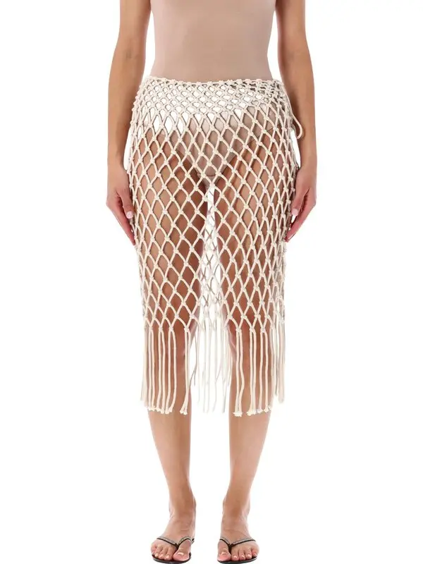 THE FRANKIE SHOP Macrame Fringe Midi Skirt - Beige