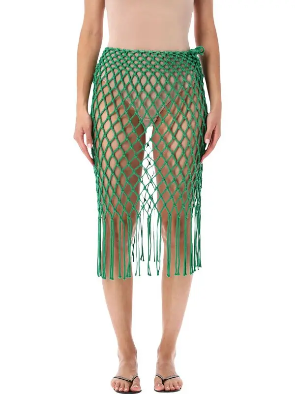 THE FRANKIE SHOP Crochet Macramé Midi Skirt - Verde