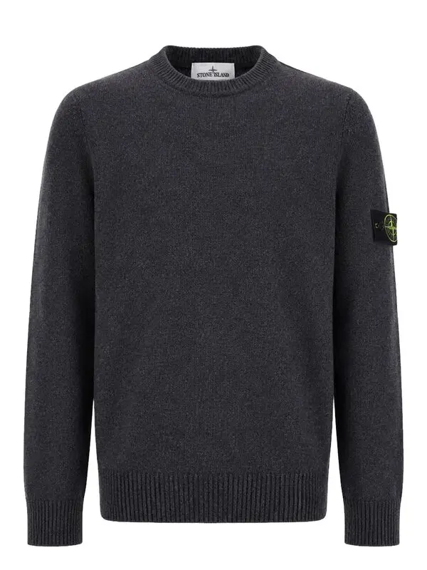 Stone Island Crewneck Wool Sweater With Signature Sleeve Detail - Grey