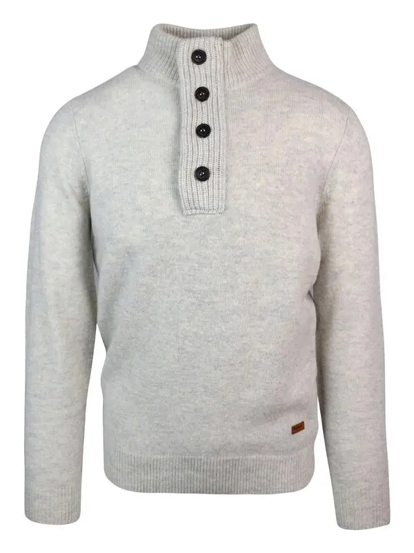 Barbour Button-front Mock Neck Knit Sweater With Ribbed Trim - Pearl