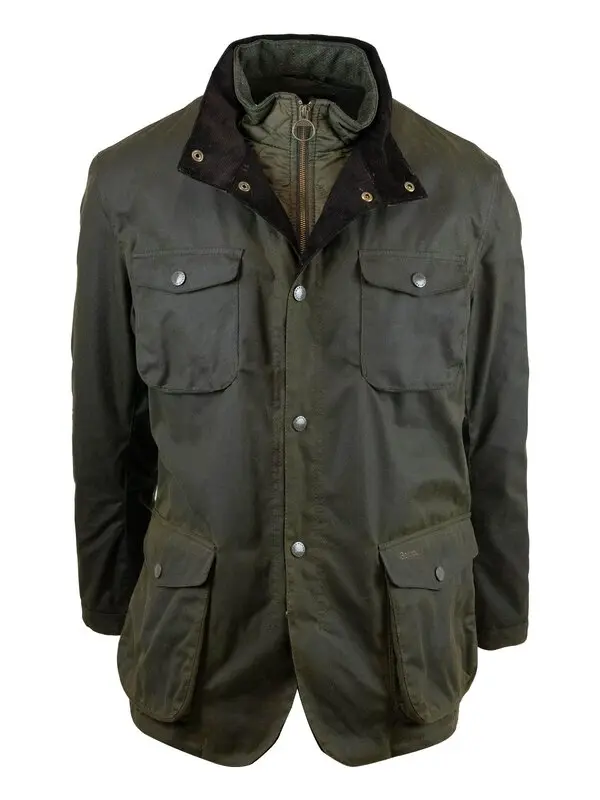 Barbour Waxed Field Jacket With Hood - Olive