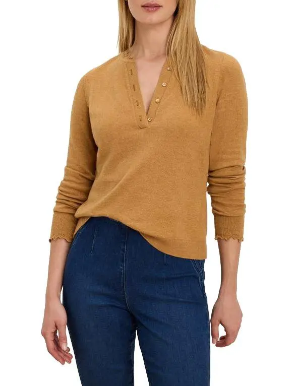 NIC+ZOE Henley Ruffle Sweater - Caramel