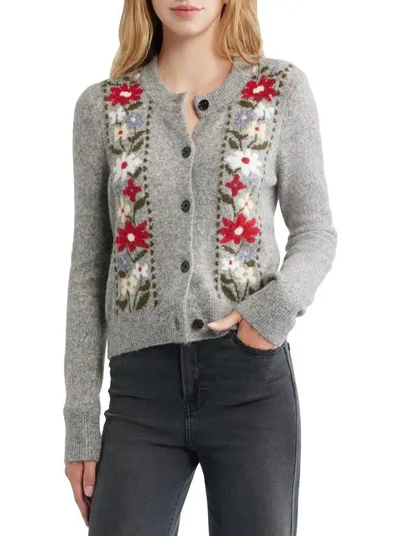 Rails Millie Embroidered Wool Blend Cardigan - Grey Flora