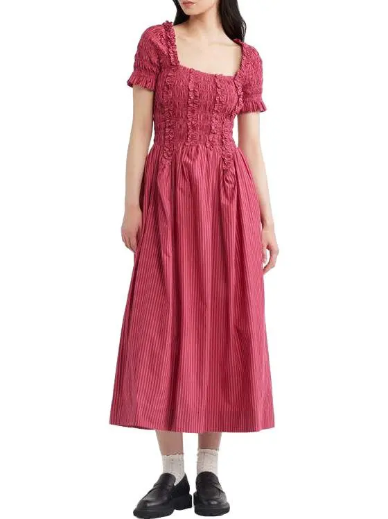 DAMSON MADDER Raphaela Ruffle Midi Dress - Berry