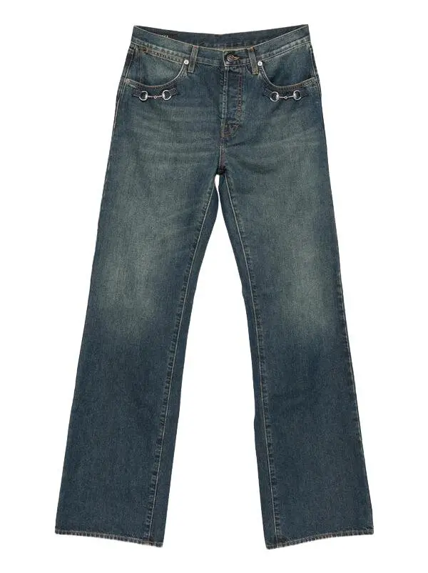 Gucci Washed Denim Wide-leg Jeans With Horsebit Detail - Blue