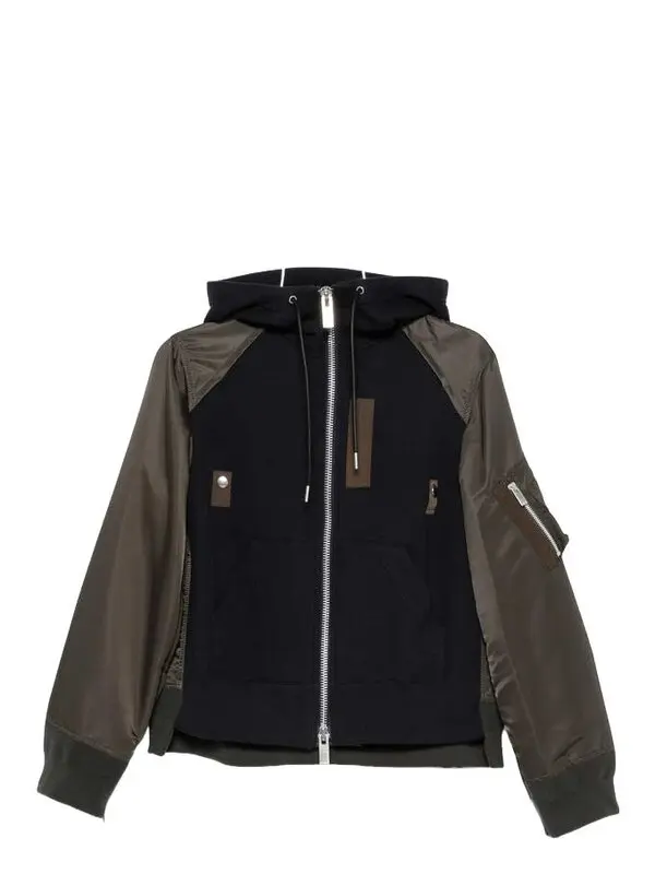 Sacai Navy Blue Contrast Paneling Bomber Jacket - Black