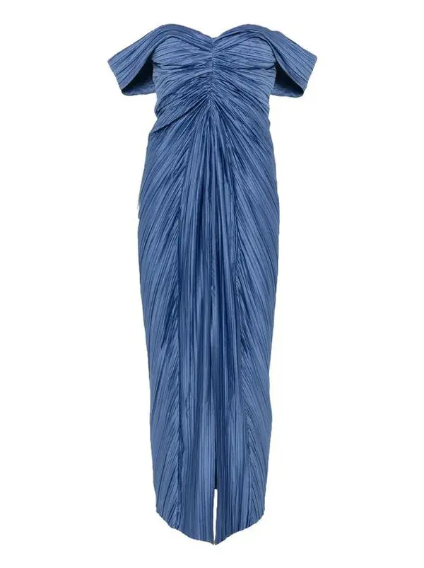 Cult Gaia Pleated Off-shoulder Sweetheart Neck Dress - Blue