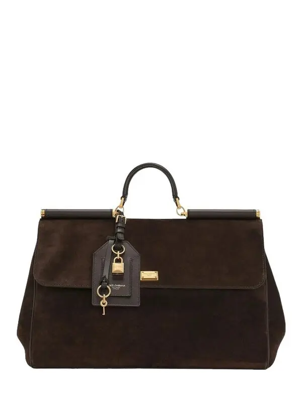 Dolce & Gabbana Suede Top Handle Bag With Detachable Shoulder Strap - Brown
