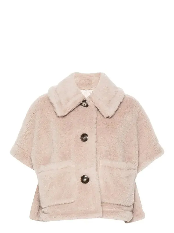 Max Mara Neutral Cape With Pointed Collar And Short Sleeves - Cream