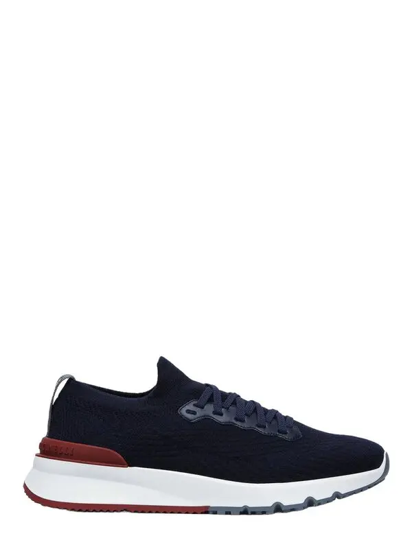 Brunello Cucinelli And Red Cotton Mesh Low-top Trainers - Blue