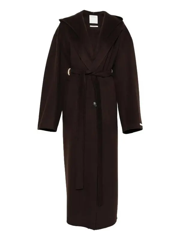 Sportmax Oversized Hooded Wool Coat - Brown