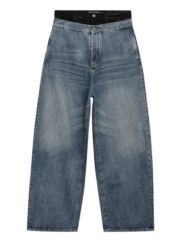 Attico Black Wide-leg Jeans With Double Waistband - Blue