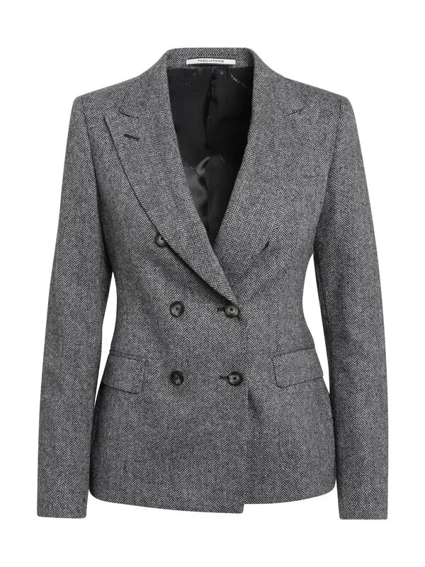 Tagliatore Double-breasted Herringbone Wool And Cashmere Jacket - Black