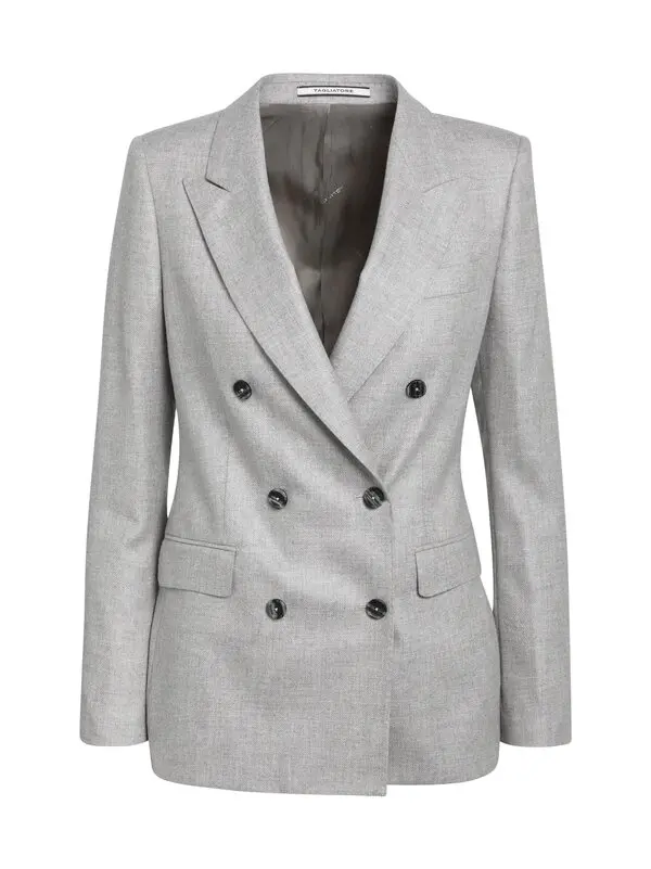 Tagliatore Double-breasted Pearl Grey Jacket In Wool And Cashmere - Gray