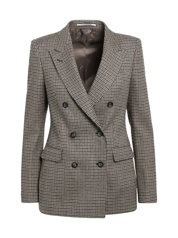 Tagliatore Double-breasted Tobacco-colored Jacket With Houndstooth Pattern In Wool Blend - Brown