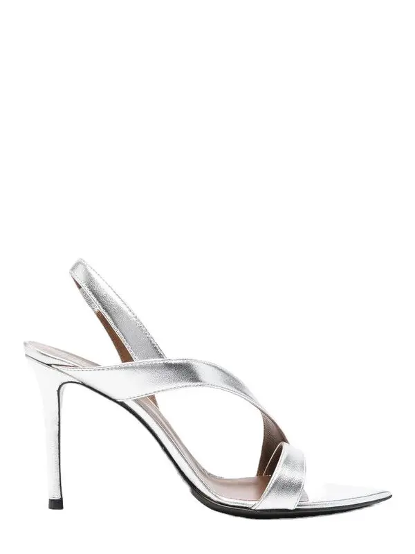 GIUSEPPE ZANOTTI Tone Crossover Strap Pointed Toe Slingbacks - Silver