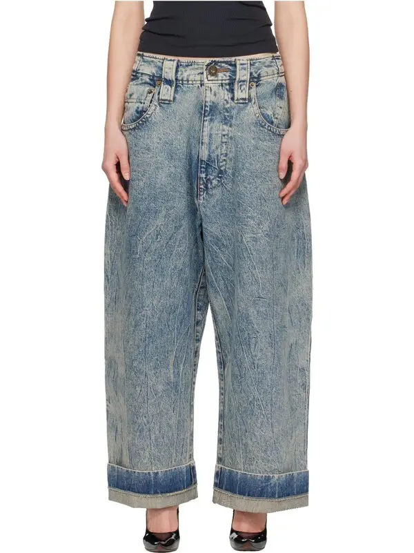 Vaquera Low-waisted Wide-leg Jeans With Rolled Cuffs - Blue
