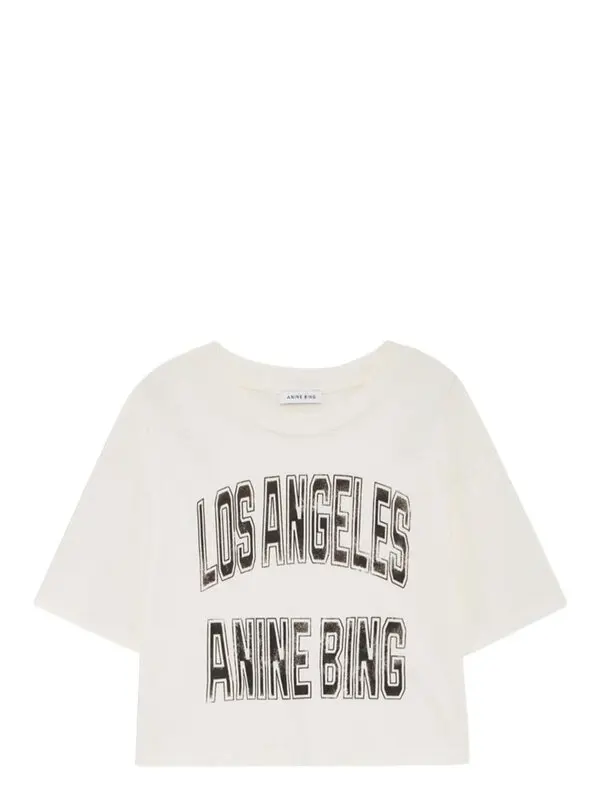 ANINE BING Johnny Cropped Logo T-shirt - Cream